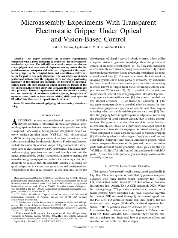 (PDF) Microassembly Experiments With Transparent Electrostatic Gripper Under Optical and Vision ...