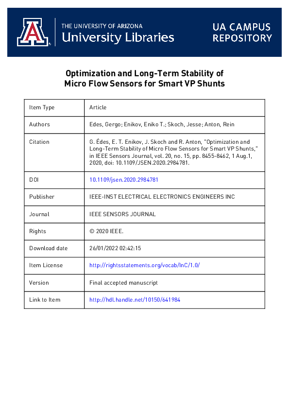 (PDF) Optimization and Long-Term Stability of Micro Flow Sensors for Smart VP Shunts