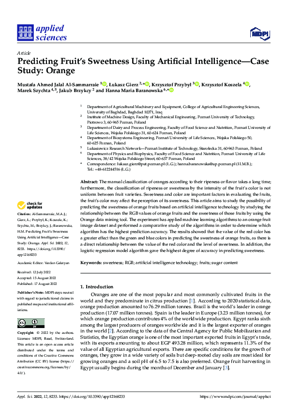 (PDF) Predicting Fruit's Sweetness Using Artificial Intelligence-Case ...