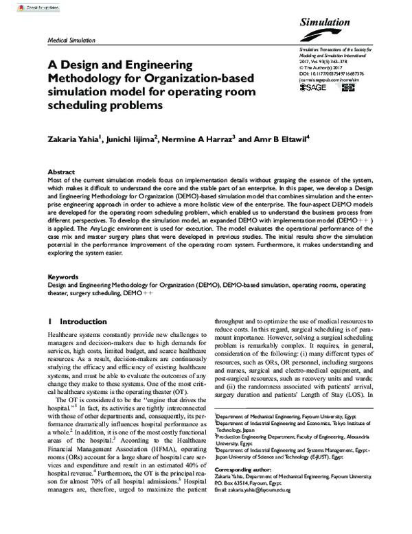 (PDF) A Design and Engineering Methodology for Organization-based simulation model for operating ...
