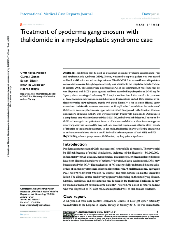(PDF) Treatment of pyoderma gangrenosum with thalidomide in a myelodysplastic syndrome case ...