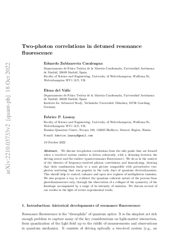 (PDF) Two-photon correlations in detuned resonance fluorescence