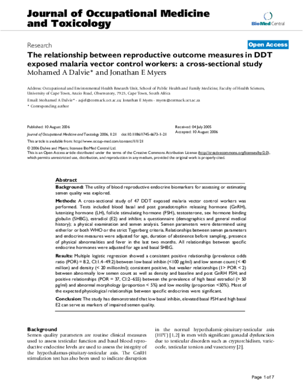 (PDF) The relationship between reproductive outcome measures in DDT ...