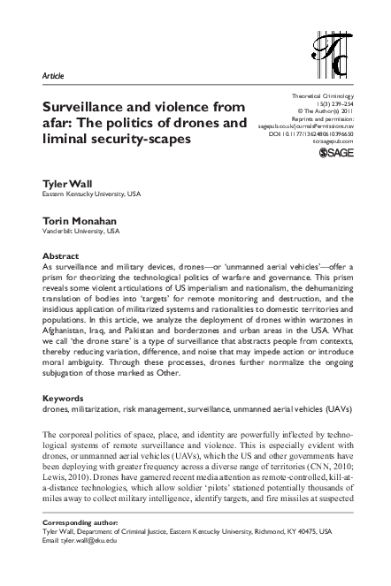 (PDF) Surveillance and violence from afar: The politics of drones and ...