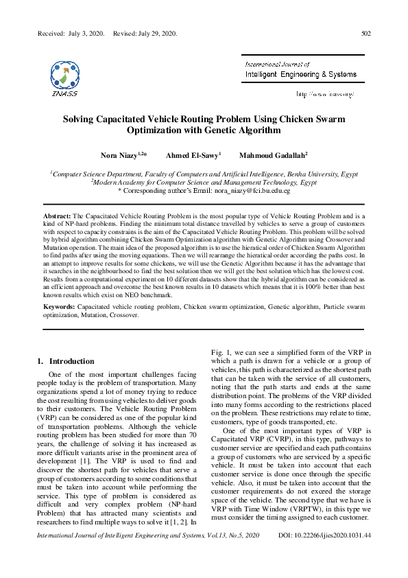(PDF) Solving Capacitated Vehicle Routing Problem Using Chicken Swarm ...