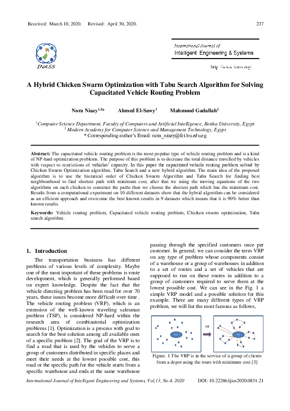 (PDF) A Hybrid Chicken Swarm Optimization with Tabu Search Algorithm for Solving Capacitated ...