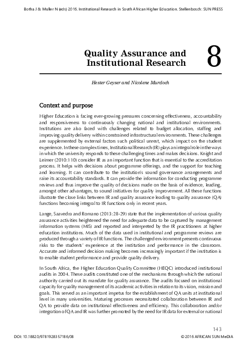 (PDF) Quality Assurance and Institutional Research