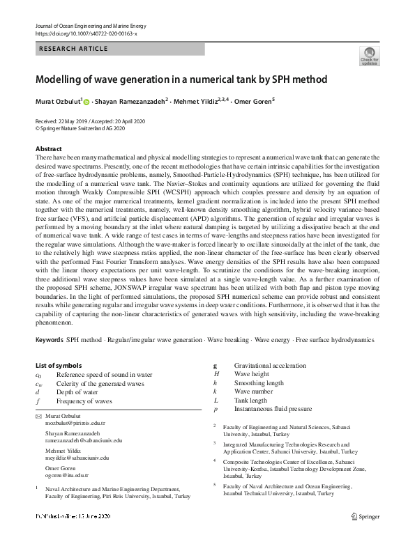 (PDF) Modelling of wave generation in a numerical tank by SPH method