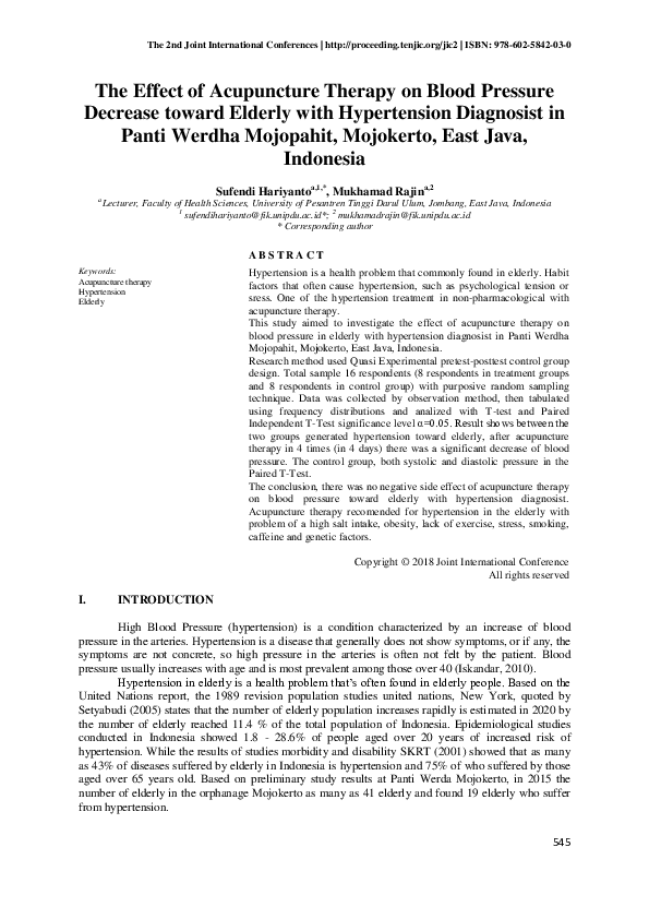 (PDF) The The Effect of Acupuncture Therapy on Blood Pressure Decrease toward Elderly with ...
