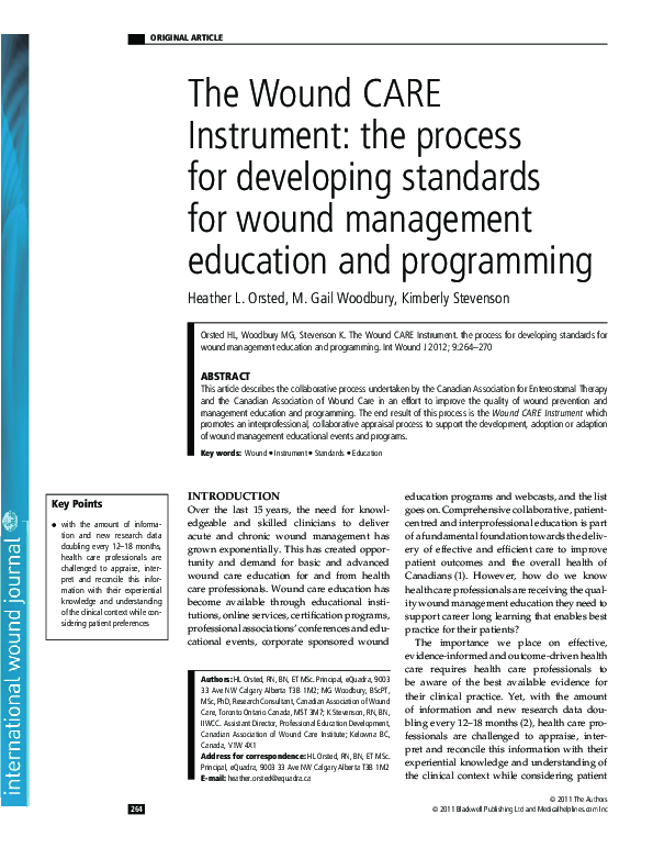 (PDF) The Wound CARE Instrument: the process for developing standards ...
