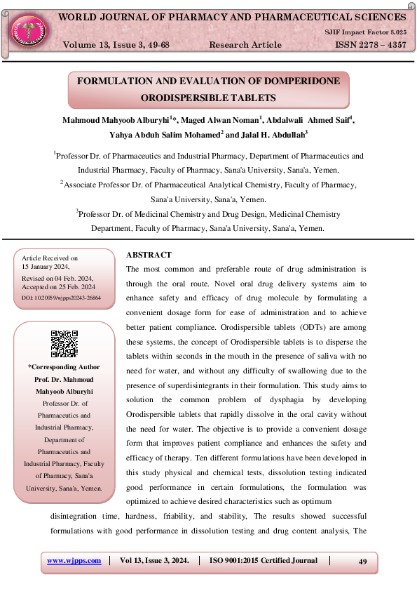 (PDF) FORMULATION AND EVALUATION OF DOMPERIDONE ORODISPERSIBLE TABLETS