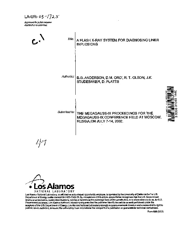 (PDF) A flash x-ray system for diagnosing liner implosions