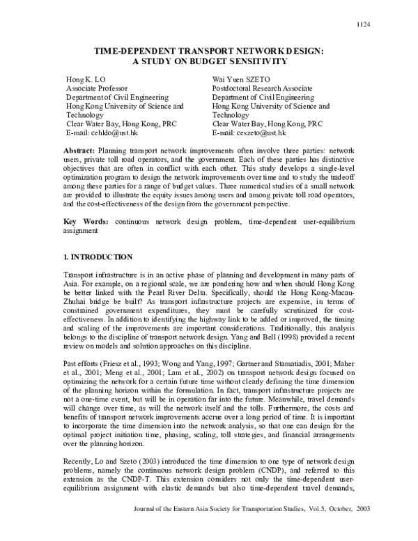 (PDF) Time-dependent transport network design: a study on budget sensitivity