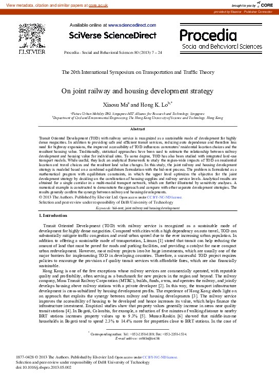 (PDF) On joint railway and housing development strategy