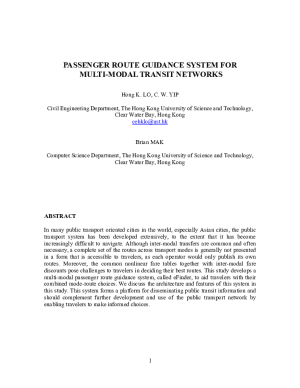 (PDF) Passenger route guidance system for multi-modal transit networks