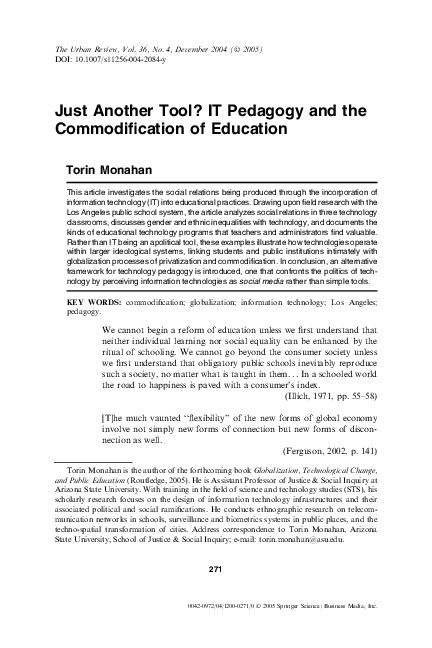 (PDF) Just Another Tool? IT Pedagogy and the Commodification of Education