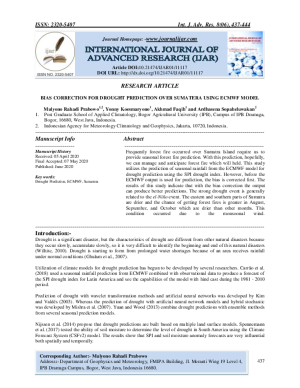 (PDF) Bias Correction for Drought Prediction Over Sumatera Using Ecmwf Model