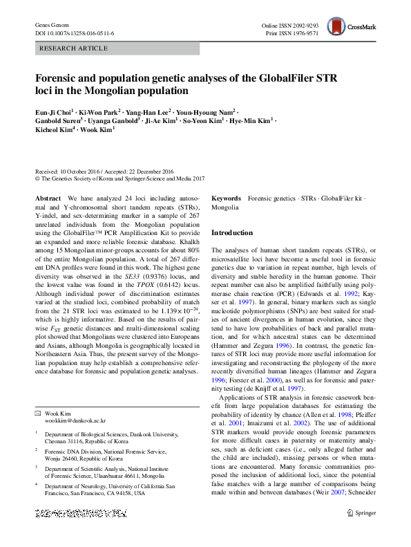 (PDF) Forensic and population genetic analyses of the GlobalFiler STR ...