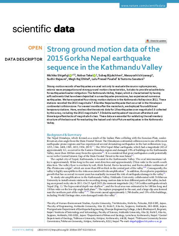 (PDF) Strong ground motion data of the 2015 Gorkha Nepal earthquake ...