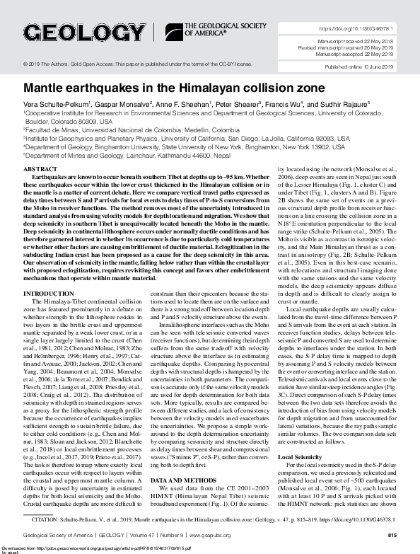 (PDF) Mantle earthquakes in the Himalayan collision zone