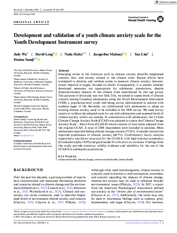 (PDF) Wu et al. (2023) Development and validation of youth climate ...