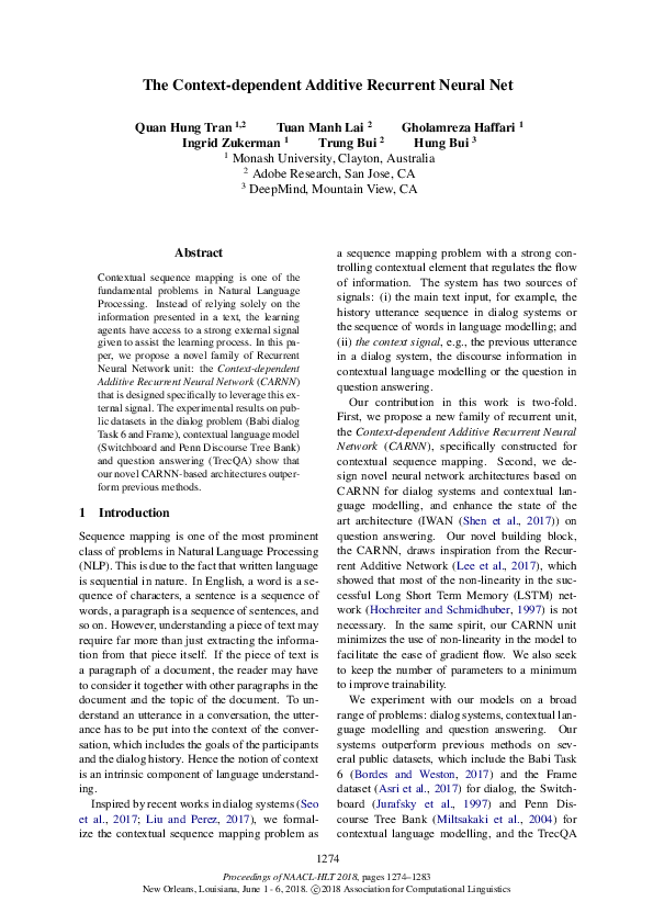 (PDF) The Context-Dependent Additive Recurrent Neural Net