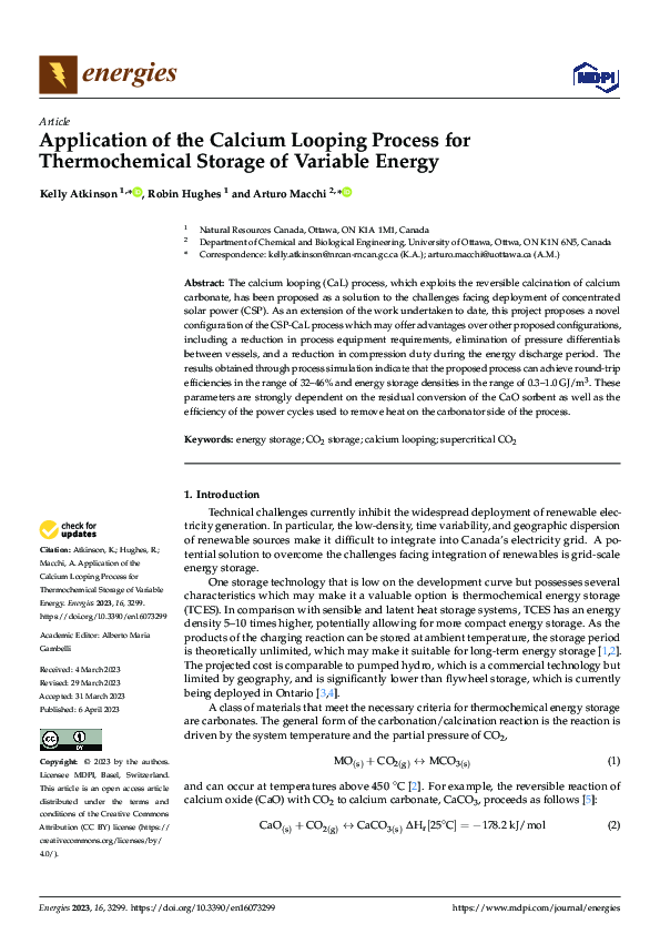 (PDF) Application of the Calcium Looping Process for Thermochemical ...