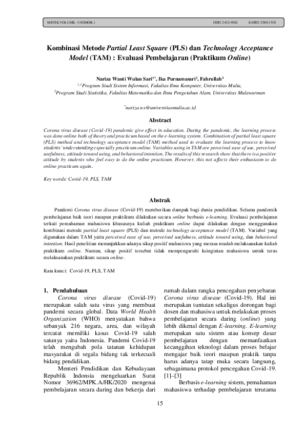 (PDF) Kombinasi Metode Partial Least Square (PLS) Dan Technology Acceptance Model (Tam ...