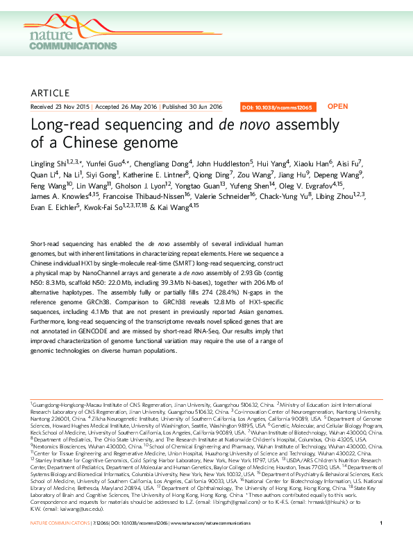 (PDF) Long-read sequencing and de novo assembly of a Chinese genome