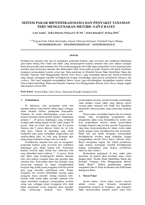 (PDF) Sistem Pakar Identifikasi Hama Dan Penyakit Tanaman Tebu ...