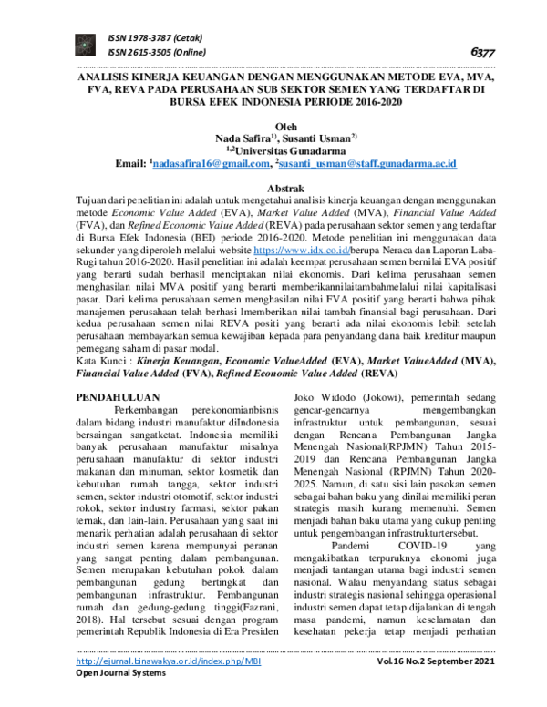 (PDF) Analisis Kinerja Keuangan Dengan Menggunakan Metode Eva, Mva, Fva, Reva Pada Perusahaan ...