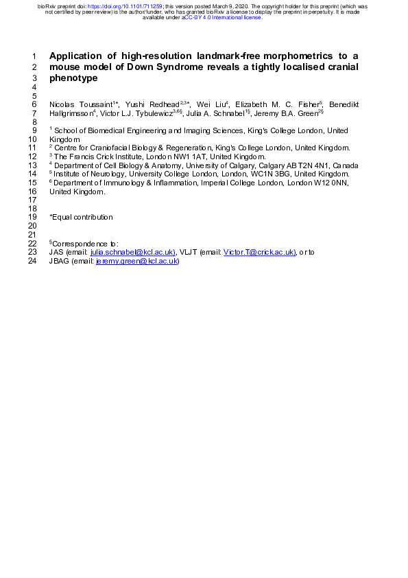 (PDF) Application of high-resolution landmark-free morphometrics to a mouse model of Down ...