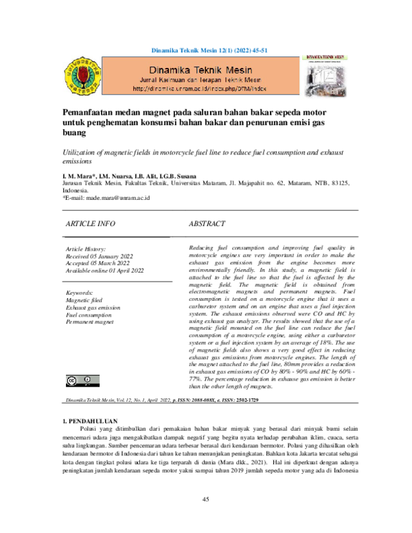 (PDF) Aplikasi medan magnet pada saluran bahan bakar sepeda motor untuk ...