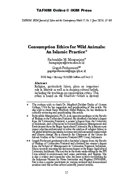 (PDF) Consumption Ethics for Wild Animals: An Islamic Practice