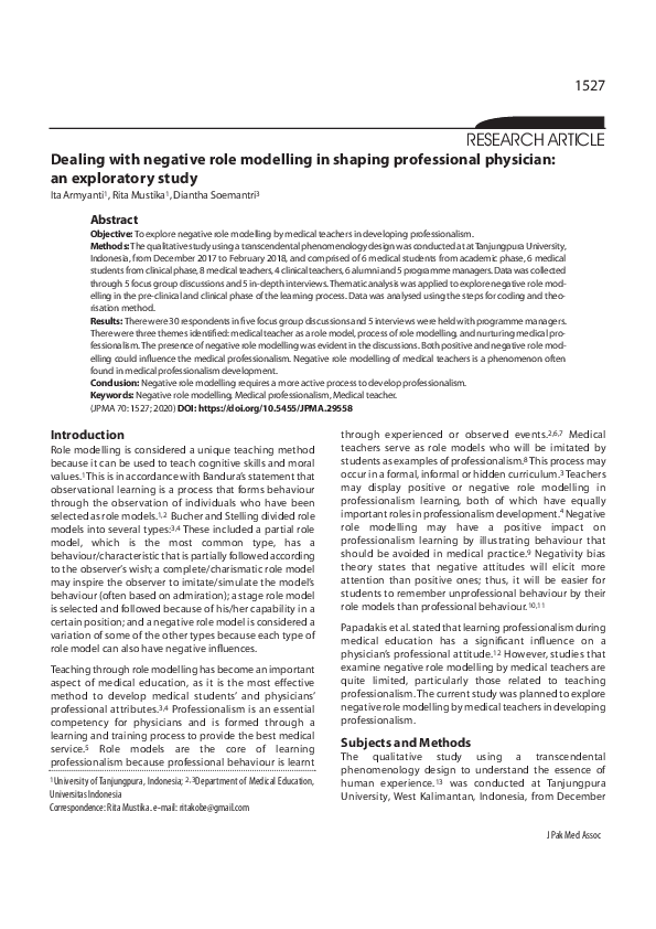 (PDF) Dealing with negative role modelling in shaping professional ...