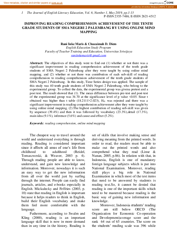 (PDF) Improving Reading Comprehension Achievement of the Tenth Grade Students of Sma Negeri 2 ...