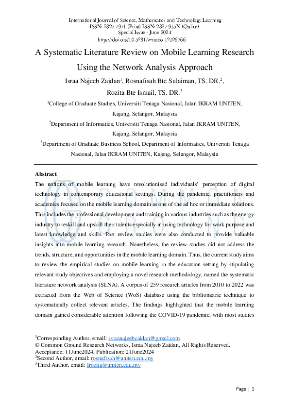 (PDF) A Systematic Literature Review on Mobile Learning Research Using ...