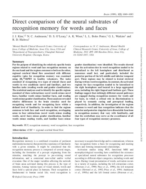 (PDF) Direct comparison of the neural substrates of recognition memory ...