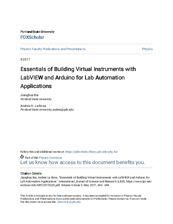(PDF) Arduino and LabVIEW in educational remote monitoring applications