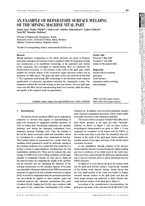 (PDF) An Example of Reparatory Surface Welding of the Mining Machine ...
