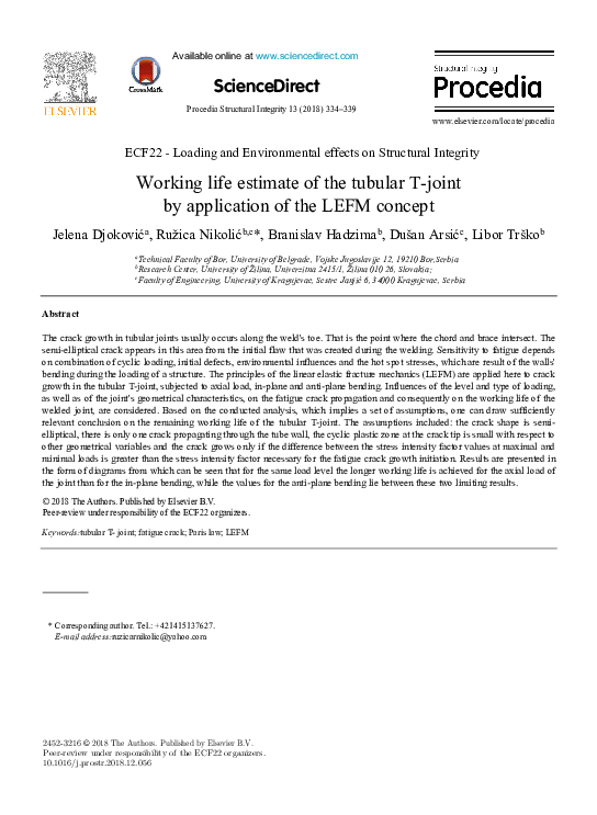 (PDF) Working life estimate of the tubular T-joint by application of ...