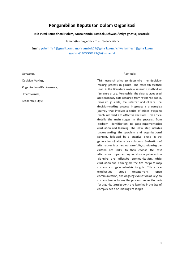 (PDF) Pengambilan Keputusan Dalam Organisasi