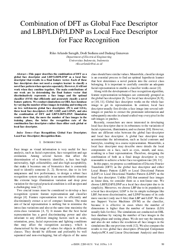 (PDF) Combination of DFT as Global Face Descriptor and LBP/LDiP/LDNP as Local Face Descriptor ...