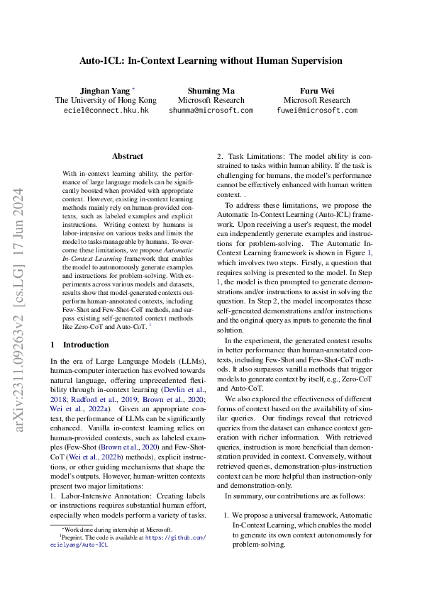 (PDF) Auto-ICL: In-Context Learning without Human Supervision