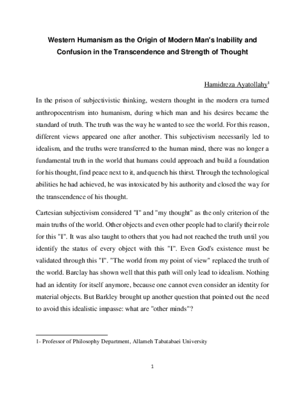 (PDF) Western Humanism as the Origin of Modern Man's Inability and ...