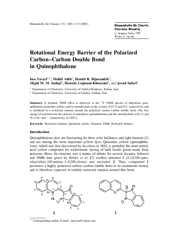 (PDF) Rotational Energy Barrier of the Polarized Carbon-Carbon Double ...