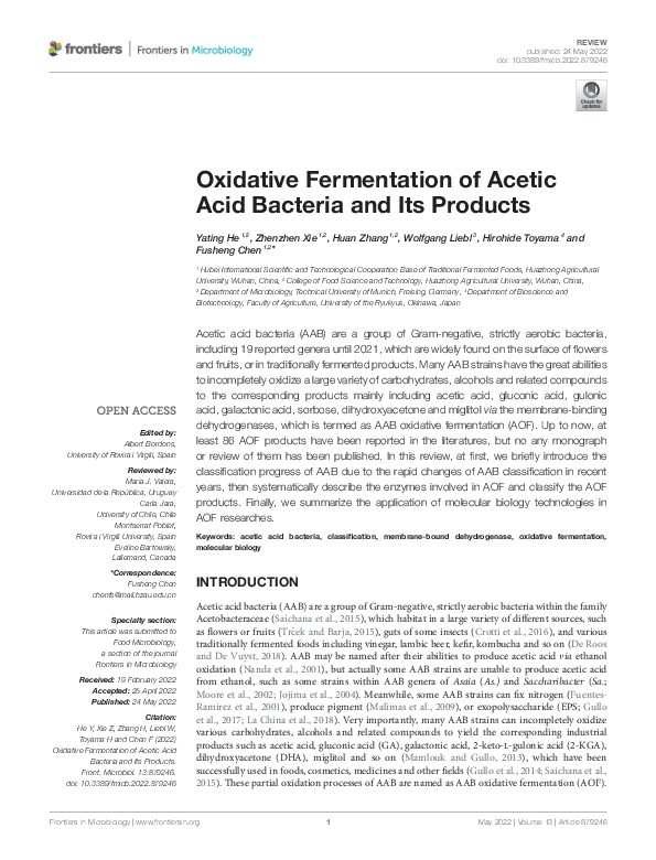 (PDF) Oxidative Fermentation of Acetic Acid Bacteria and Its Products