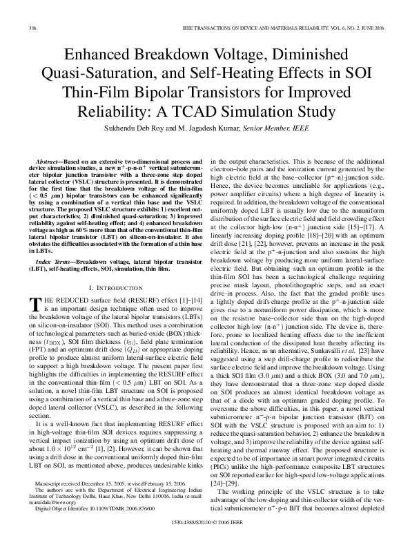 (PDF) Enhanced Breakdown Voltage, Diminished Quasi-Saturation, and Self-Heating Effects in SOI ...