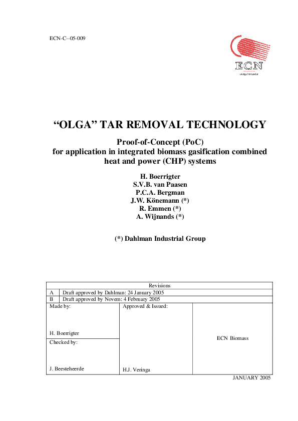 (PDF) OLGA tar removal technology. Proof-of-Concept (PoC) for ...