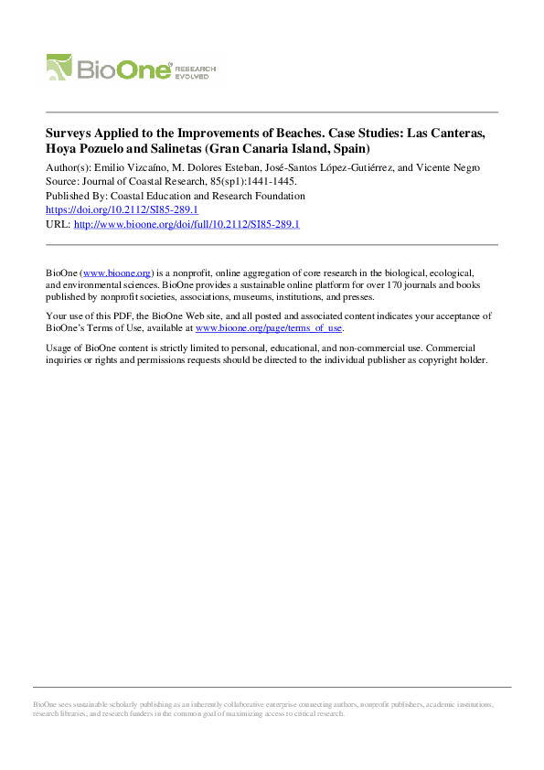 (PDF) Surveys Applied to the Improvements of Beaches. Case Studies: Las Canteras, Hoya Pozuelo ...